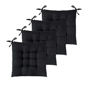 elfjoy 4 pack chair cushions for dining chairs 17x17 inch seat cushions for kitchen chairs soft and comfortable square chair pads with ties, black