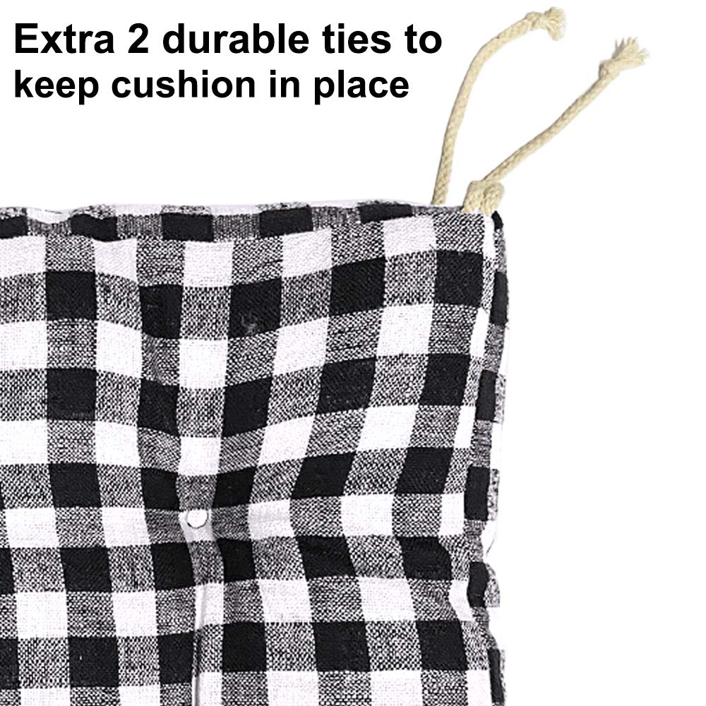 Big Hippo Chair Cushion Buffalo Check Chair Pad for Indoor/Dining/Kitchen Chairs Seat Cushion with Ties Tufted Chair Cushion Pad 17"x17" (1 Pack, Black and White Plaid)