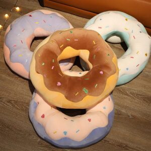 ChezMax Round Donut Pillow Print Decorative Comfortable Soft Plush Funny Food Shaped Pad Seat Back Stuffed Cushion Adult and Kids for Couch Chair Floor Sofa Sea Salt