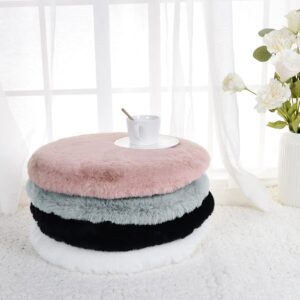 Shinnwa White Round Dorm Fur Chair Cushion Pad with Furry Faux Fur Cover Small Mini Cute Seat Cushion for Kids Desk Chair Teen Girls Bedroom Décor 16 Inch