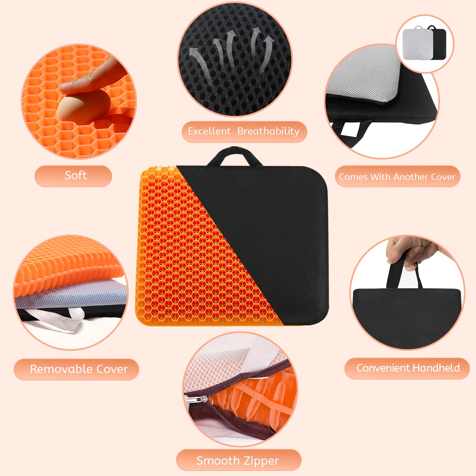 XSIUYU Extra-Large Gel Seat Cushion, Breathable Honeycomb Design Chair Cushions, Tailbone Pain Relief Egg Seat Cushion Butt Pillow, Chair Cushion for Office Chair Car Wheelchair Home Desk Chair