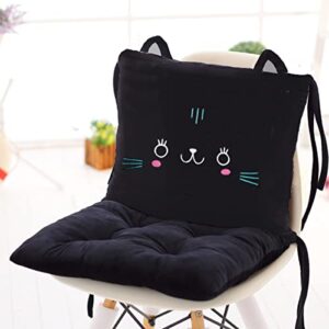 cute chair cushion comfy kawaii seat cushion back support cushion with ties thickened desk chair pads cartoon waist pillow cushion decor for car office patio wheelchair - black cat