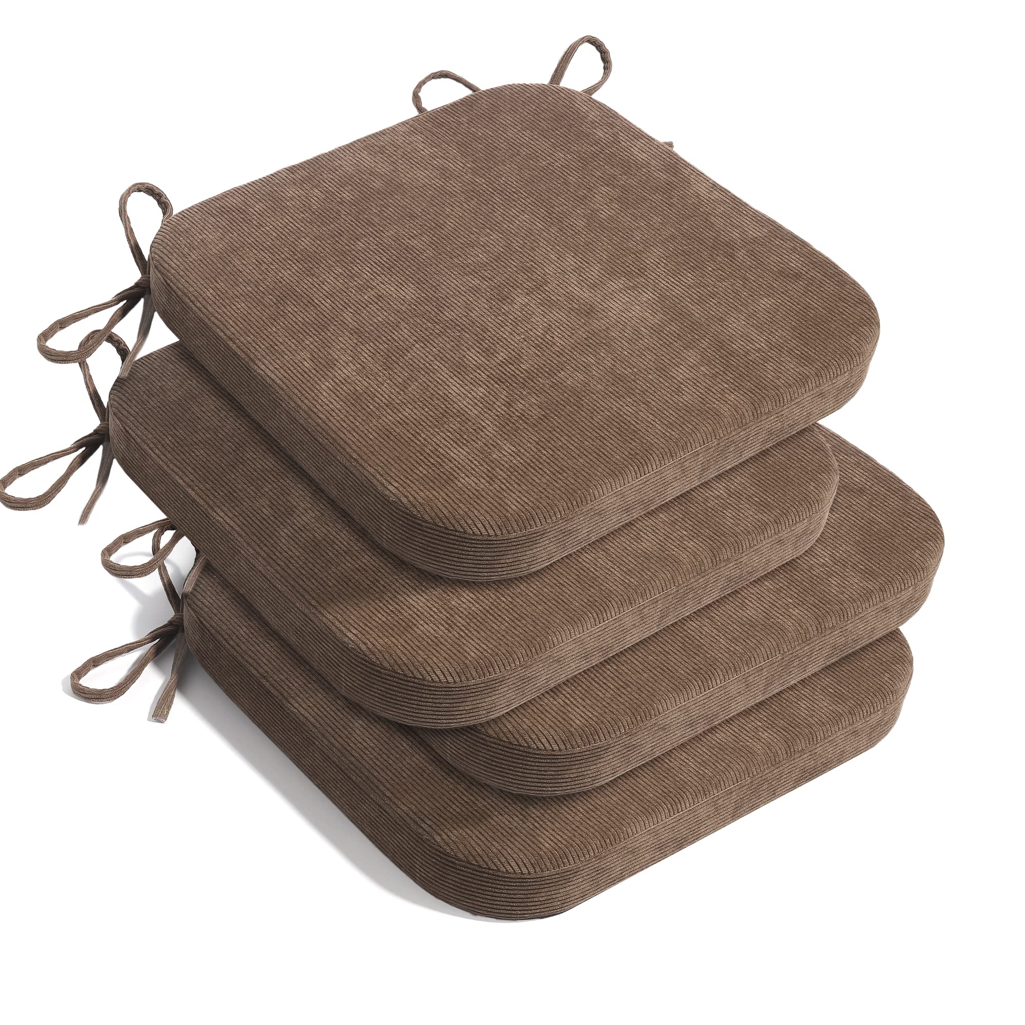 Tromlycs Chair Pads for Dining Chairs Set of 4 Kitchen Room Seat Cushions Indoor Non Slip with Ties 17 x 17 Inch Brown Corduroy