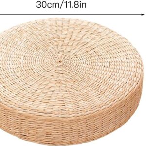 11.8In/30CM Hand-Woven Natural Cattail Mat Cushion Pouf, Japanese Style Round Straw Seat Pad, Handmade Floor Pouf for Party Living Room Bay Window 1 Count (Kids)