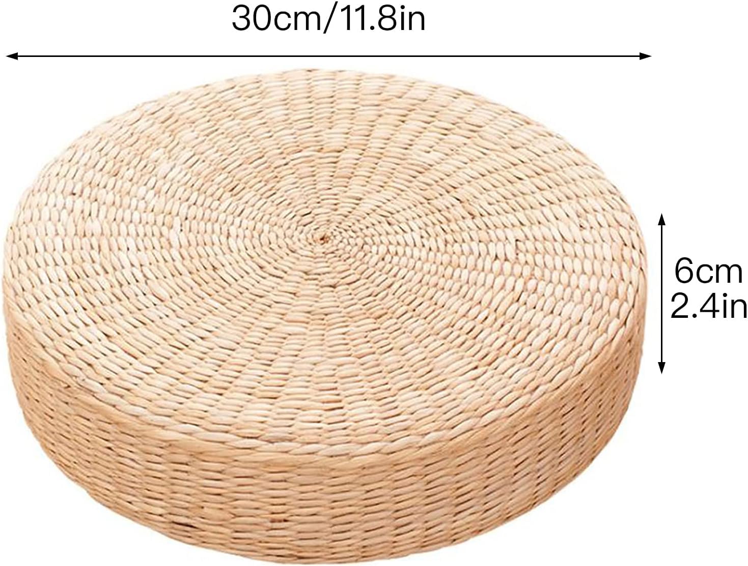 11.8In/30CM Hand-Woven Natural Cattail Mat Cushion Pouf, Japanese Style Round Straw Seat Pad, Handmade Floor Pouf for Party Living Room Bay Window 1 Count (Kids)