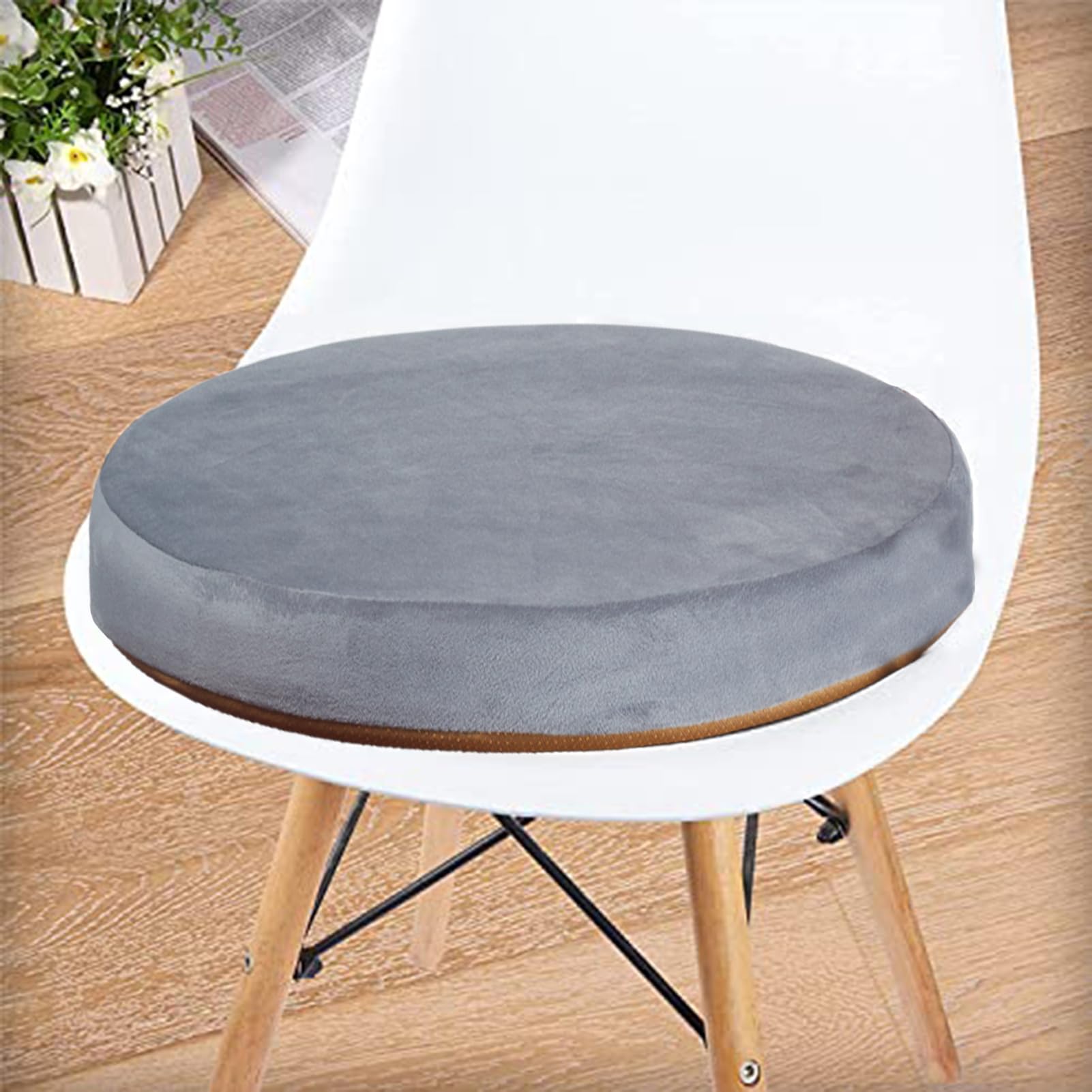 Big Hippo Chair Pads Round Memory Foam Seat Cushion Non Slip Rubber Back Thicken Seat Cushion Soft Chair Cushion for Home Office Gray (16" X 16")