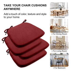 Wellsin Chair Cushions for Dining Chairs 4 Pack, Memory Foam Seat Cushions for Kitchen Chairs, 17"x16"x1.5" Kitchen Chair Cushions with Ties,Red