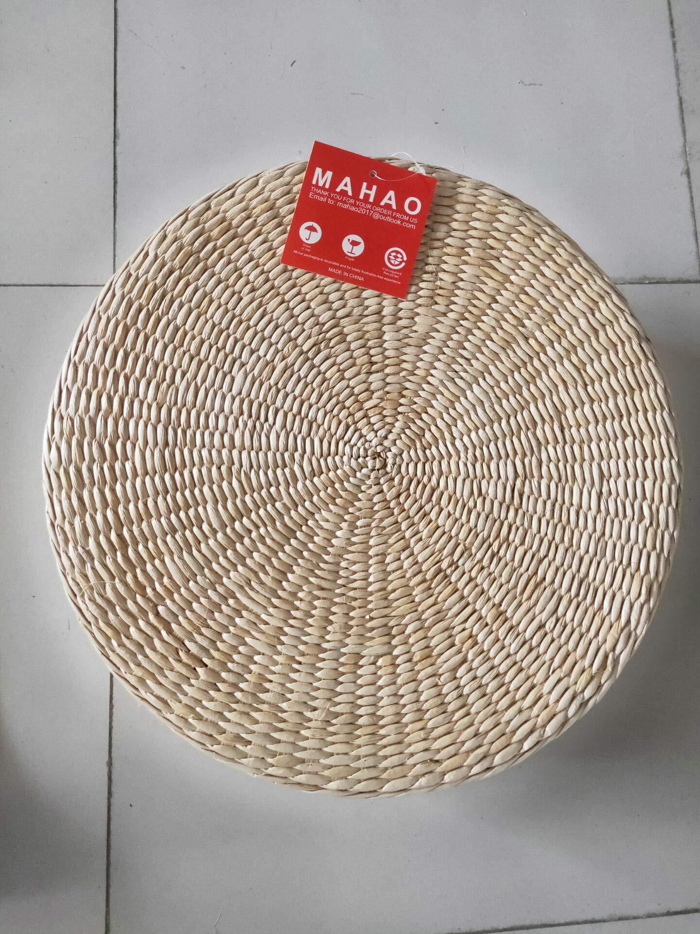 MAHAO Japanese Style Handcrafted Eco-Friendly Padded Knitted Straw Flat Seat Cushion,Hand Woven Tatami Floor Cushion Corn Maize Husk (Dia50cm/19.7" x 10cm/4")