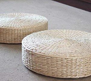 MAHAO Japanese Style Handcrafted Eco-Friendly Padded Knitted Straw Flat Seat Cushion,Hand Woven Tatami Floor Cushion Corn Maize Husk (Dia50cm/19.7" x 10cm/4")