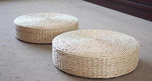 MAHAO Japanese Style Handcrafted Eco-Friendly Padded Knitted Straw Flat Seat Cushion,Hand Woven Tatami Floor Cushion Corn Maize Husk (Dia50cm/19.7" x 10cm/4")