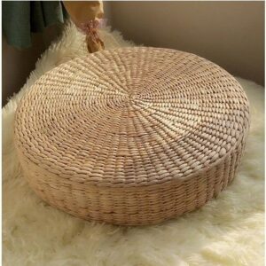 MAHAO Japanese Style Handcrafted Eco-Friendly Padded Knitted Straw Flat Seat Cushion,Hand Woven Tatami Floor Cushion Corn Maize Husk (Dia50cm/19.7" x 10cm/4")