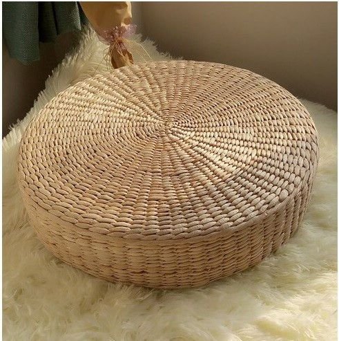 MAHAO Japanese Style Handcrafted Eco-Friendly Padded Knitted Straw Flat Seat Cushion,Hand Woven Tatami Floor Cushion Corn Maize Husk (Dia50cm/19.7" x 10cm/4")