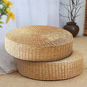 MAHAO Japanese Style Handcrafted Eco-Friendly Padded Knitted Straw Flat Seat Cushion,Hand Woven Tatami Floor Cushion Corn Maize Husk (Dia50cm/19.7" x 10cm/4")