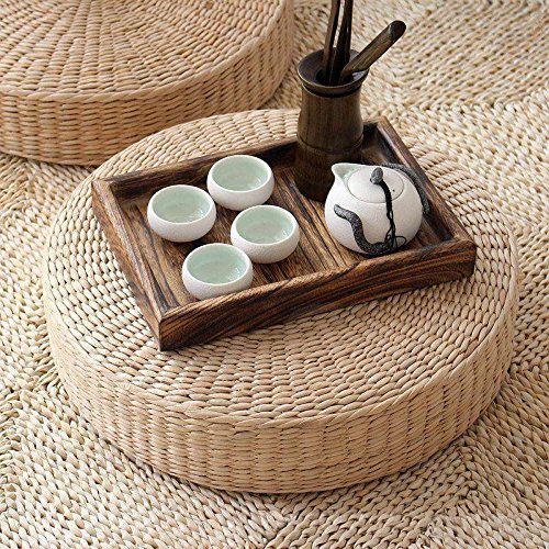 MAHAO Japanese Style Handcrafted Eco-Friendly Padded Knitted Straw Flat Seat Cushion,Hand Woven Tatami Floor Cushion Corn Maize Husk (Dia50cm/19.7" x 10cm/4")