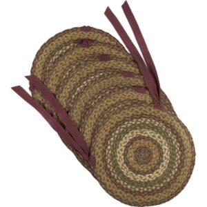 vhc brands tea cabin rustic jute green textured striped round kitchen chair pad set of 6 15"