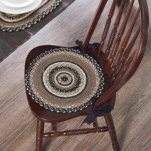 VHC Brands Sawyer Mill Charcoal Creme Jute Chair Pad with Ties, 15" Round