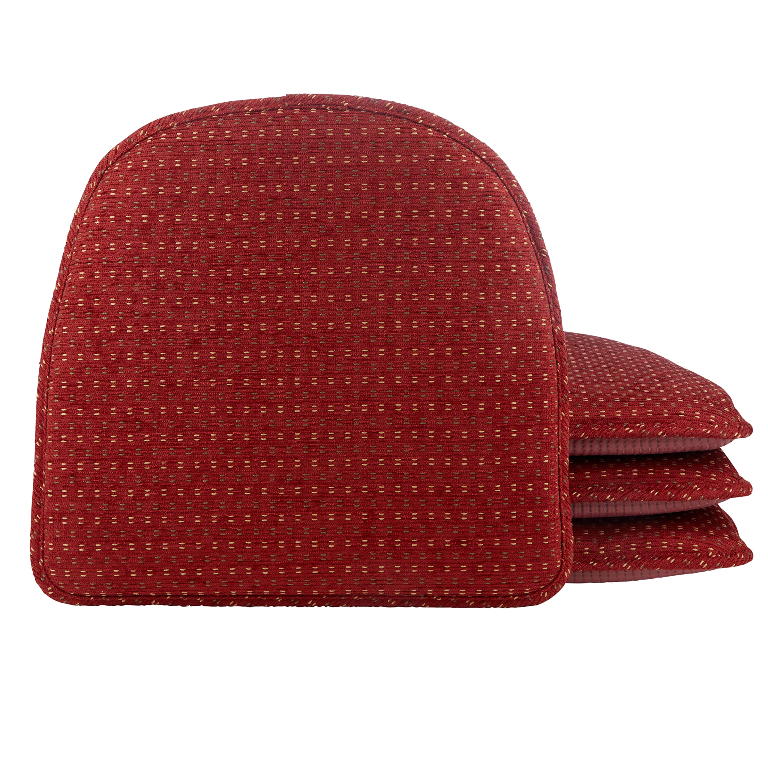 Klear Vu Raindrop Non Slip Dining Chair Pad Cushion, Set of 4, Red