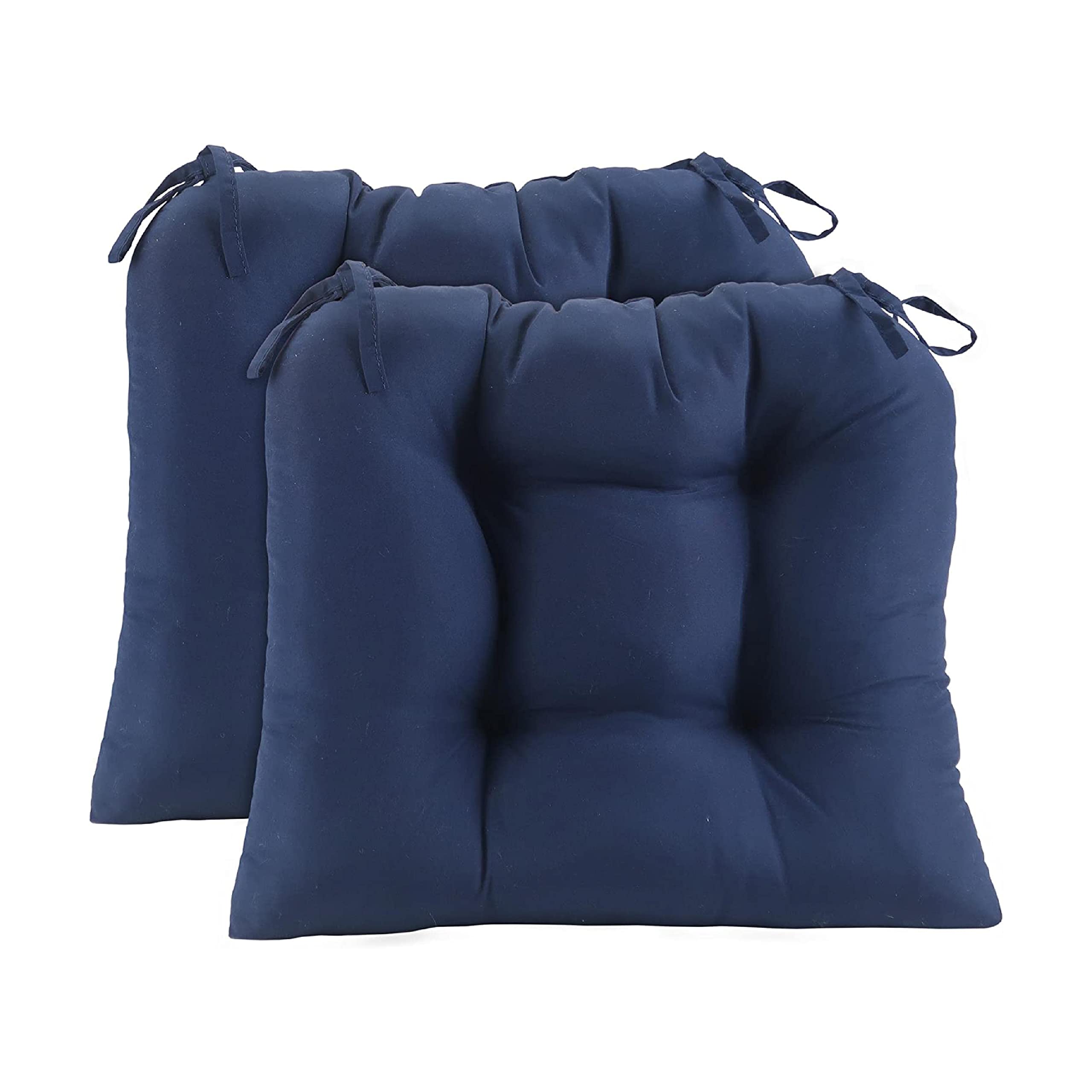 Arlee Home Fashions – Fiber Filled Premium Chair Pads - Chair Pads with Tiebacks –14” L X 15” W – Navy - Set of 2