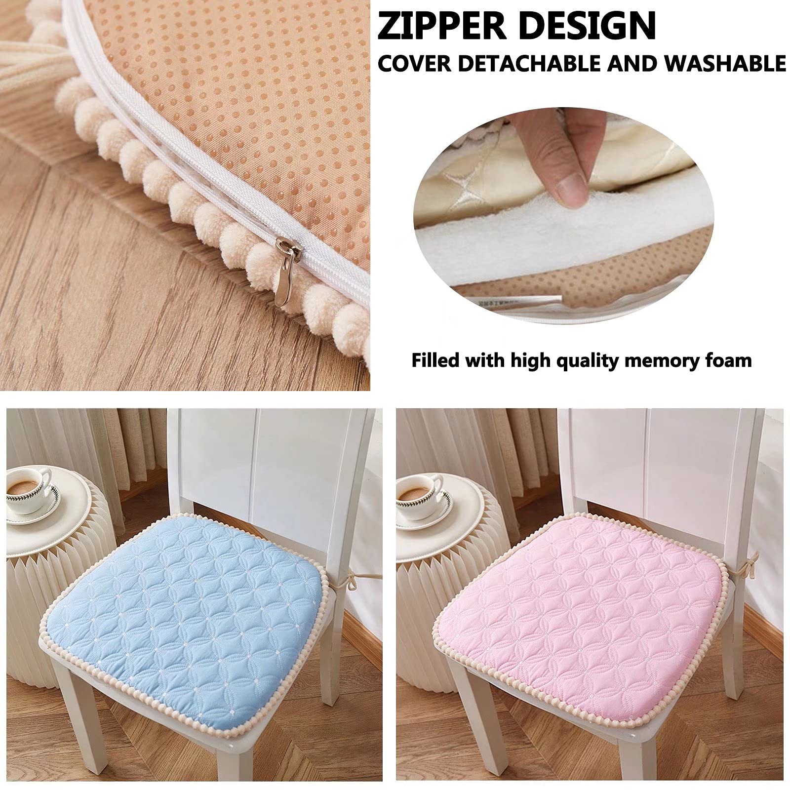 ZIBENE Kitchen Chair Cushions Set of 6 with Ties Farmhouse, Chair Pads for Dining Chairs 18x18, U Shaped Seat Cushion for Dining Room Chairs Non Slip,Machine Washable Seat Pads, No Fade Blue