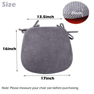 Big Hippo Chair Cushion with Ties for Dining Chair Memory Foam Kitchen Dining Chair Pad Non Slip Dining Room Seat Cushion with Machine Washable Cover,17"x16"(1 Pack, Grey)