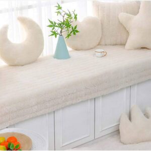 SINCERE Custom Size Plush Bay Window Seat Mats, Sofa Slipcovers, Area Rug Pads, Thickened Non-Slip Couch/Bench Seat Covers Indoor, Window Sill Tatami Rugs (Creamy-White, 28x71 inch)