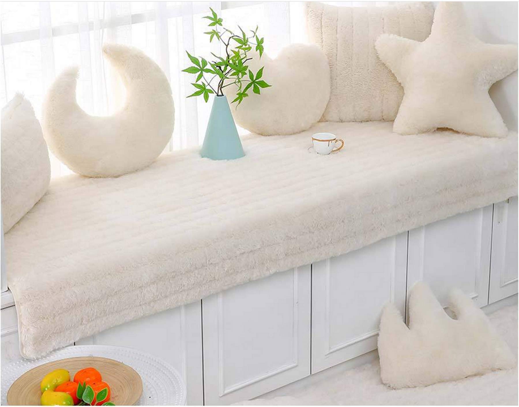 SINCERE Custom Size Plush Bay Window Seat Mats, Sofa Slipcovers, Area Rug Pads, Thickened Non-Slip Couch/Bench Seat Covers Indoor, Window Sill Tatami Rugs (Creamy-White, 28x71 inch)