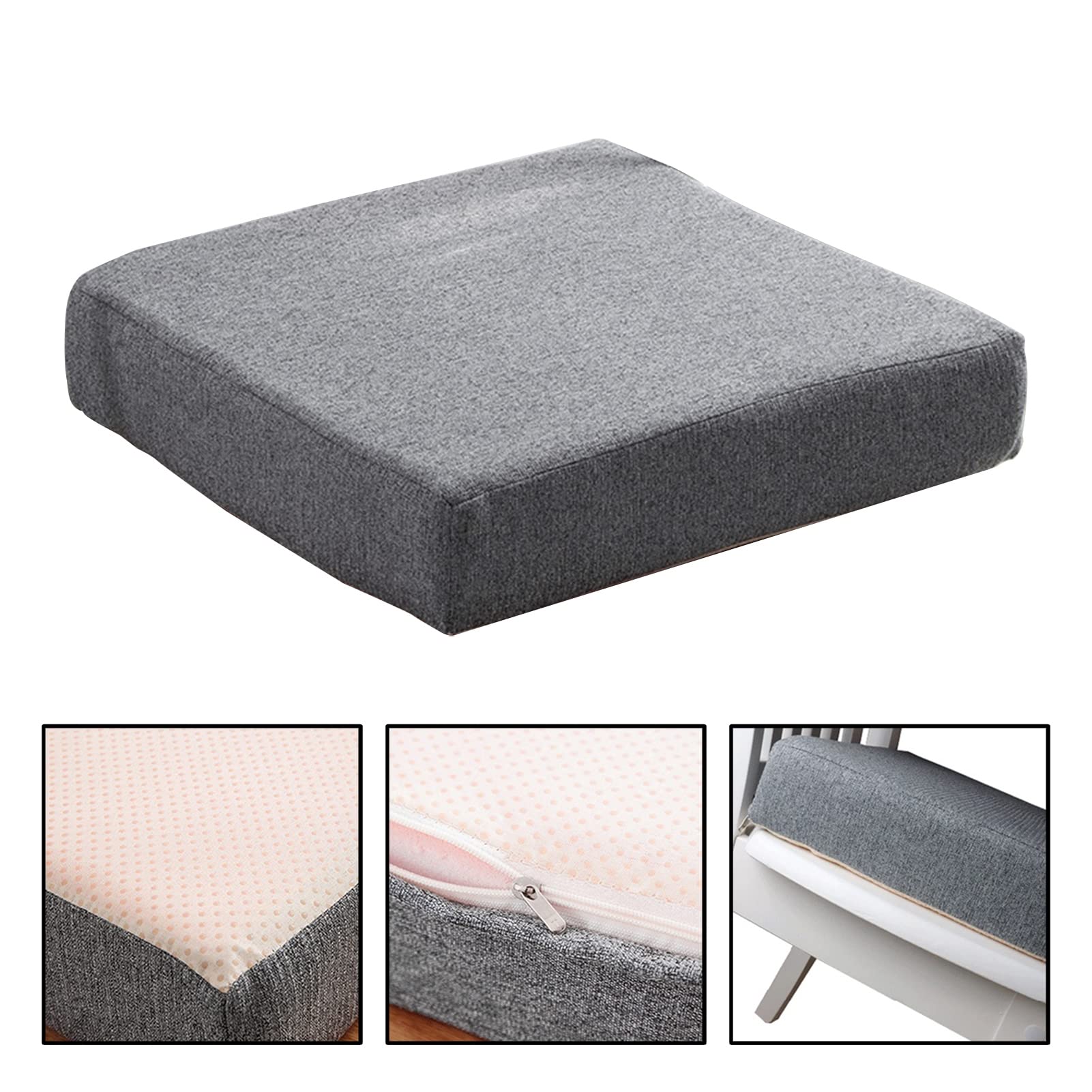 Flax Seat Cushion Chair Pad for Sofa, Non-Skid Square Round Shape Meditation Floow Pillow for Living Room Black Square 1 Pack