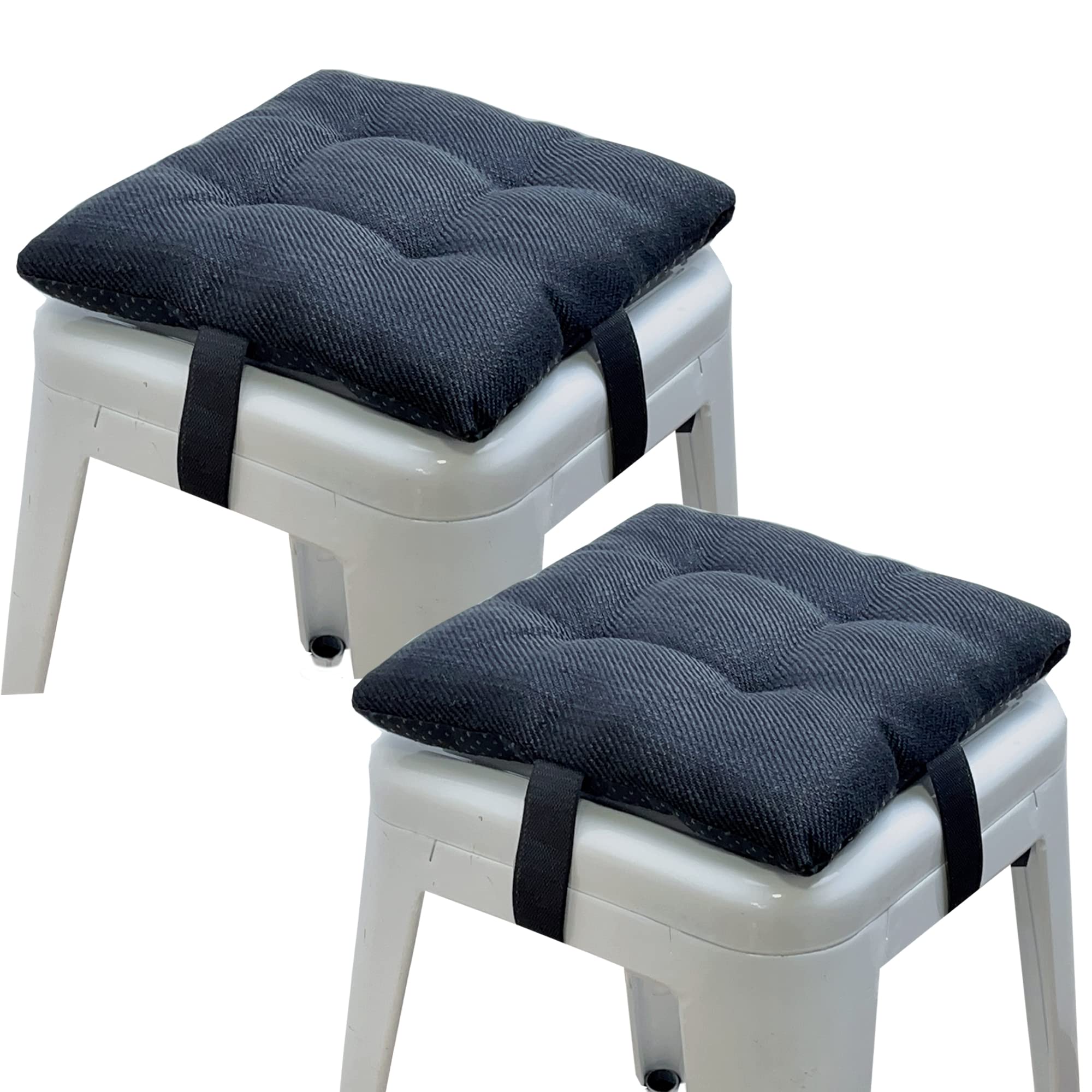 HFCNMY Bar Stool Cushions Square, 2 Pack Thick Square Seat Cushion Bar Stool Covers Kitchen Dining Chair Pads Padding with Ties Removable 12 in Black