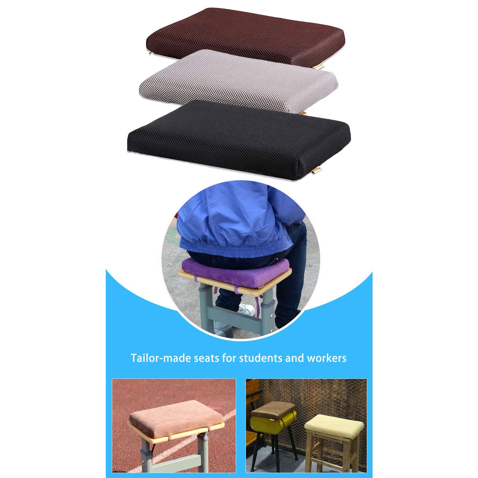 Zhi Jin Soft Rectangle Chair Cushion Memory Foam Mesh Seat Pads Cushions with Ties for Home School Office Gray