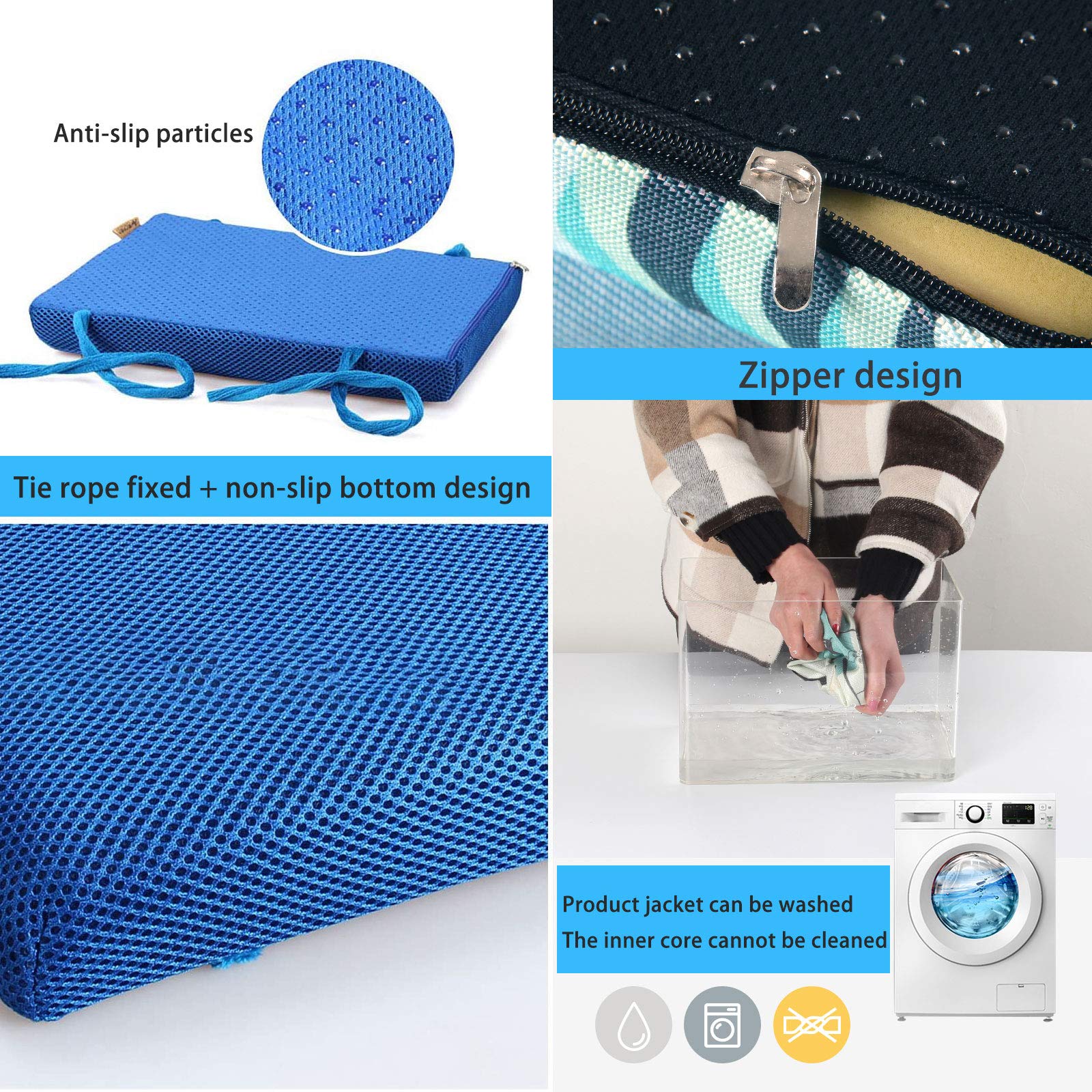 Zhi Jin Soft Rectangle Chair Cushion Memory Foam Mesh Seat Pads Cushions with Ties for Home School Office Gray