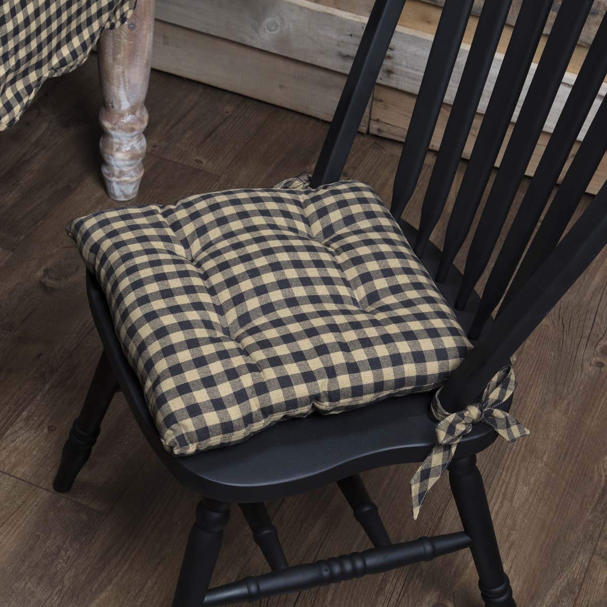 VHC Brands, Black Check, Cotton, 15x15, Chair Pad, Black