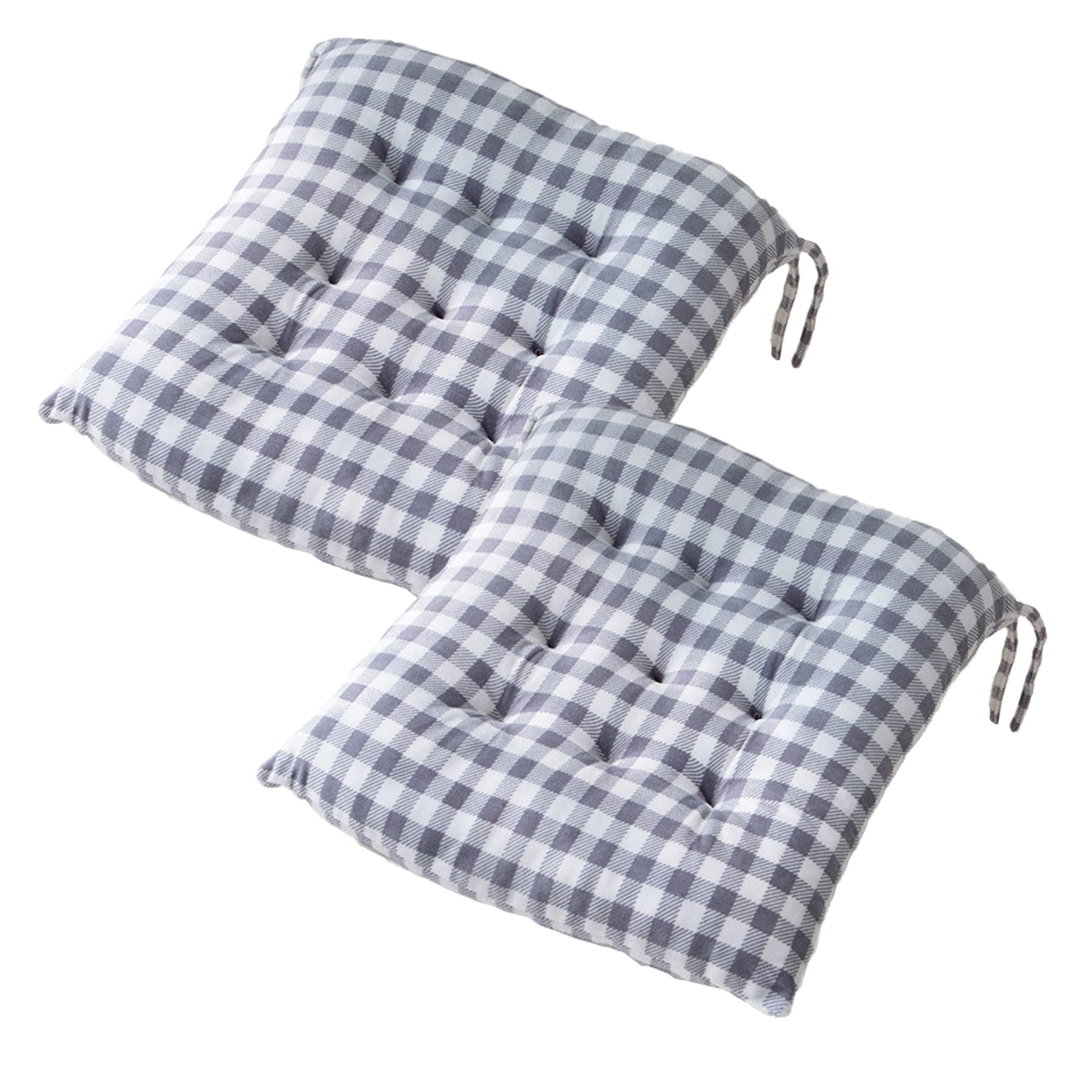 BUENA DECOR Kitchen Chair Cushions with Ties, Set of 2 Buffalo-Checked Dining Chair Pads Seat Cushions for Kitchen Chairs, 16x16 inches Buffalo-Plaid Christmas Decoration (Grey & White), (BD893569-2)