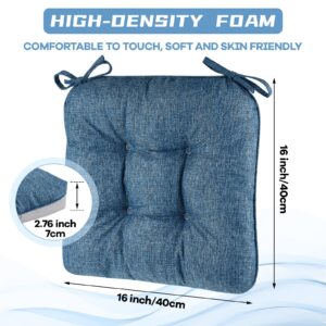 8 Pack Indoor Chair Cushions for Dining Chairs Kitchen Chair Pad with Ties Tufted Overstuffed Memory Foam Textured Chair Cushions Non Slip Backing Chair Seat Cushions, 15.5 x 15.5 Inches, Blue