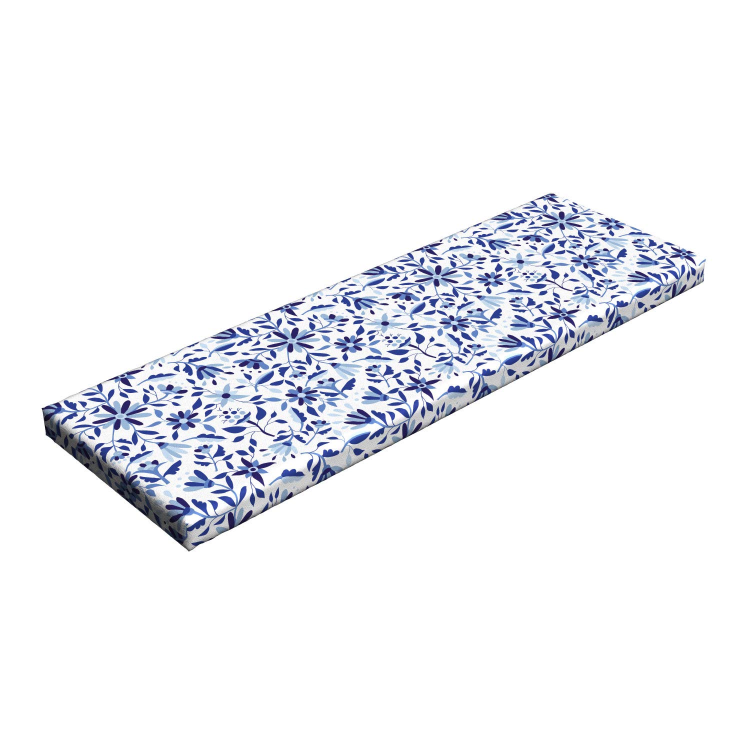 Ambesonne Indigo Bench Pad, Modern Minimalist Spring Time Flowers Swirls Leaves Image, Standard Size HR Foam Cushion with Decorative Fabric Cover, 45" x 15" x 2", Blue Navy