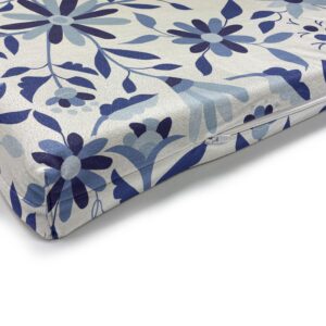 Ambesonne Indigo Bench Pad, Modern Minimalist Spring Time Flowers Swirls Leaves Image, Standard Size HR Foam Cushion with Decorative Fabric Cover, 45" x 15" x 2", Blue Navy