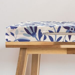 Ambesonne Indigo Bench Pad, Modern Minimalist Spring Time Flowers Swirls Leaves Image, Standard Size HR Foam Cushion with Decorative Fabric Cover, 45" x 15" x 2", Blue Navy