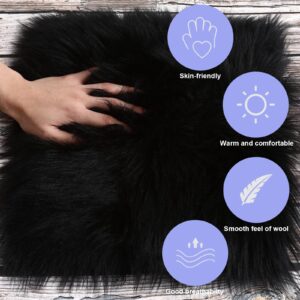 Sibba Faux Fur Area Rugs Chair Pad Protectors 12 inch Mini Square Cover Seat Fuzzy Cushion Carpet Mat Soft Fluffy Rug Couch for Living Bedroom Sofa Nail Art Photography Background Locker Decor (Black)