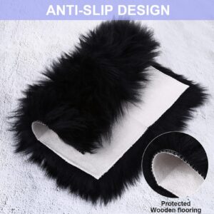 Sibba Faux Fur Area Rugs Chair Pad Protectors 12 inch Mini Square Cover Seat Fuzzy Cushion Carpet Mat Soft Fluffy Rug Couch for Living Bedroom Sofa Nail Art Photography Background Locker Decor (Black)