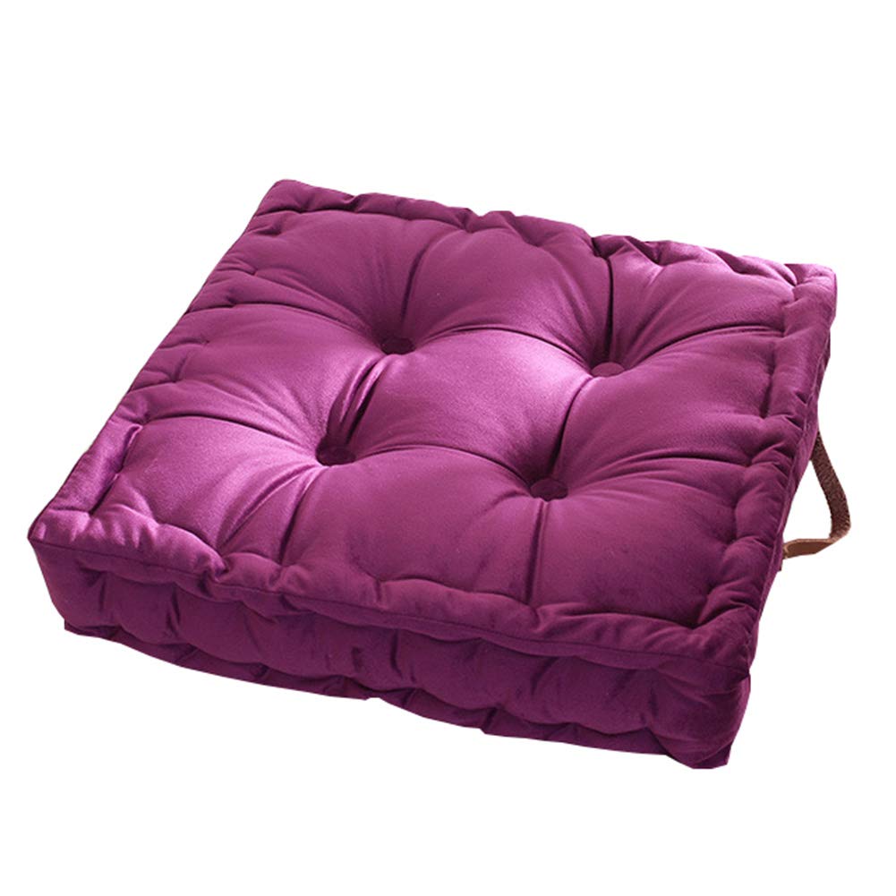 vctops Square Solid Color Velvet Seat Cushion with Handle Tufted Thicken Chair Pad Tatami Floor Pillow Cushion 16.5"x16.5"x4" Purple