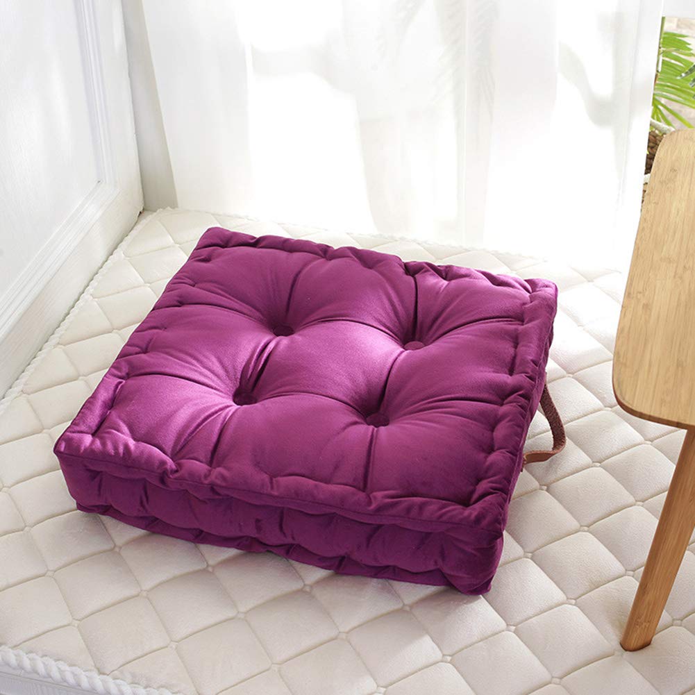 vctops Square Solid Color Velvet Seat Cushion with Handle Tufted Thicken Chair Pad Tatami Floor Pillow Cushion 16.5"x16.5"x4" Purple