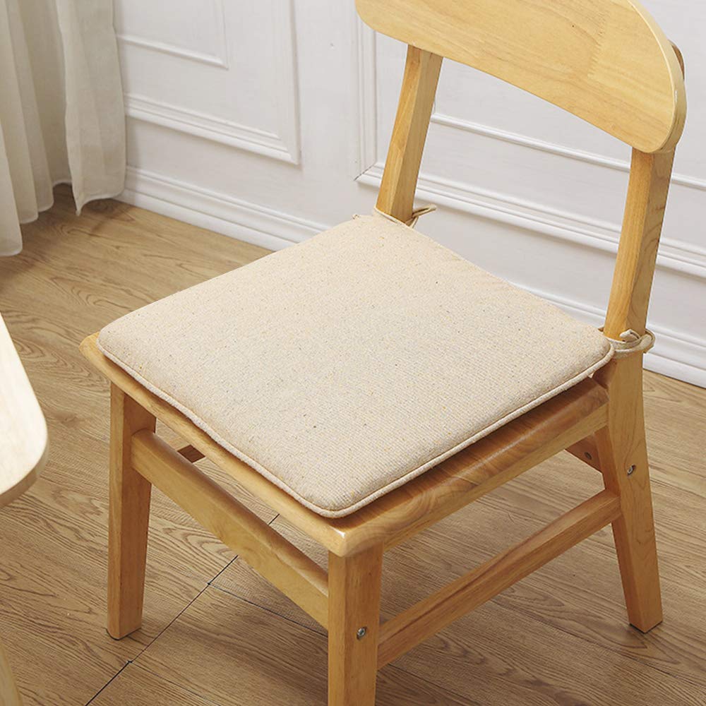 KingQin Set of 6 Dining Chair Pads Breathable Memory Foam Non-Slip 17.7" x 17.7" x 1.4" Home Kitchen Office Square Seat Cushions with Ties and Machine Washable Covers - Beige