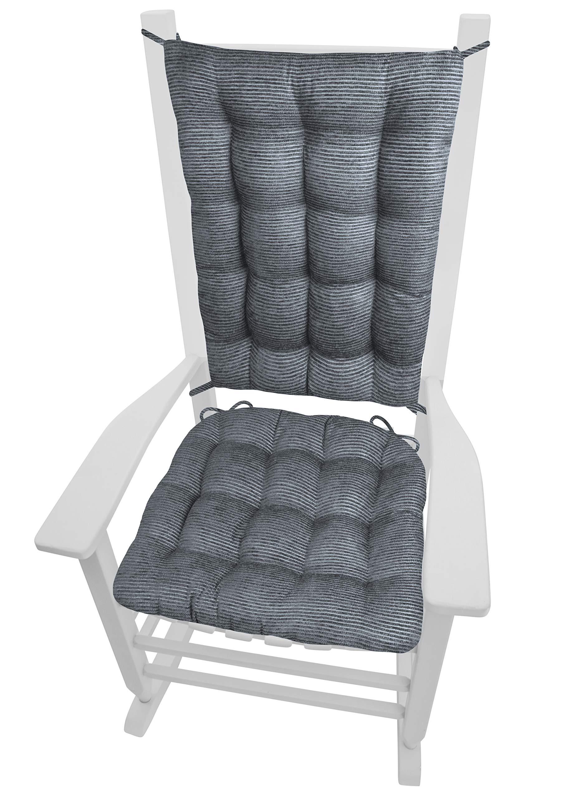 Barnett Home Decor Chenille Rib Slate Grey Rocking Chair Cushions - Latex Foam Filled Seat Cushion & Backrest Pad with Ties - Reversible - Made in USA (Gray/XL)