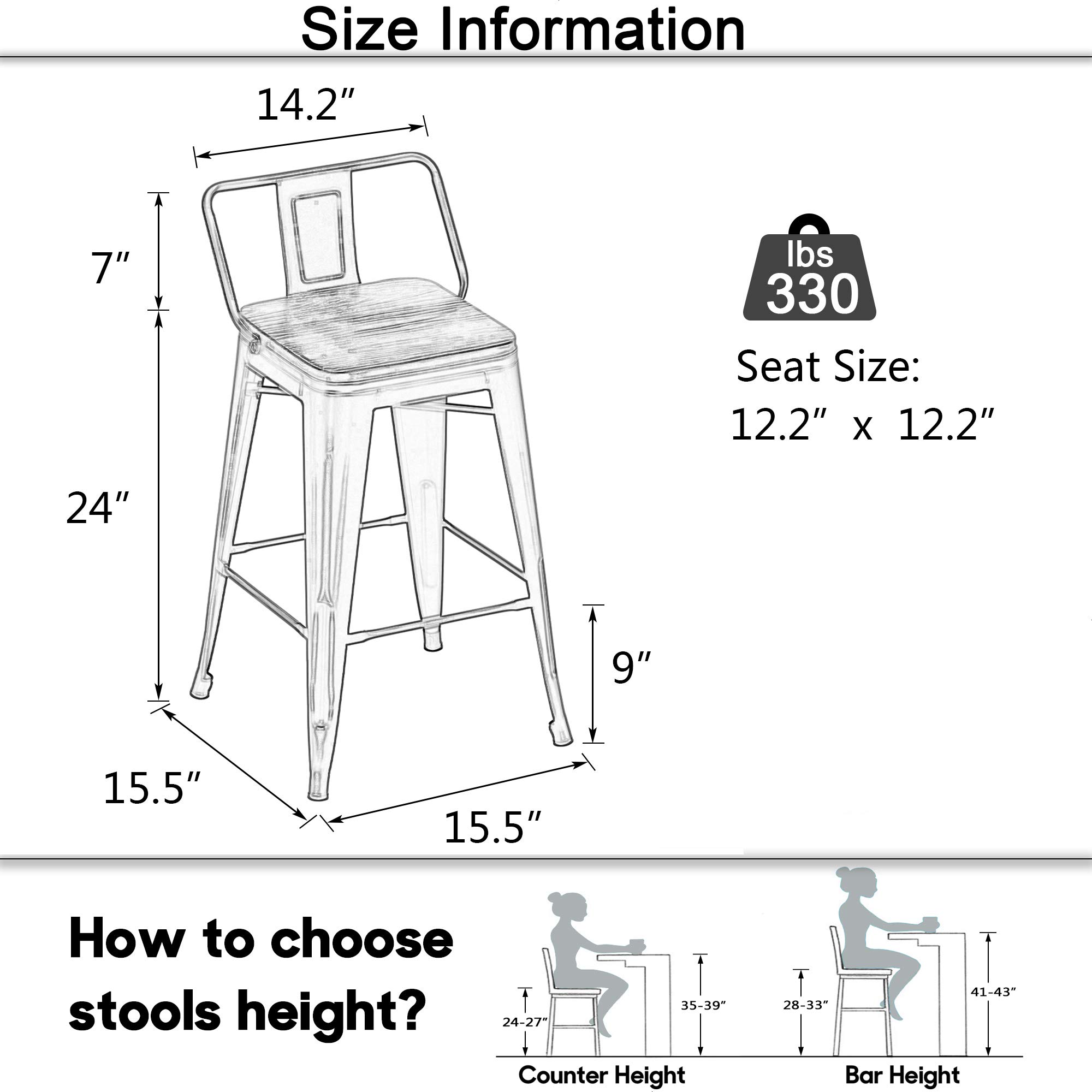 Tongli Metal Bar Stools Set of 4 Barstools Counter Height Bar Stools with Back Industrial Bar Stool Indoor Counter Stool Kitchen Island Stools Modern Bar Chair with Wood Top 24 inch White Cream