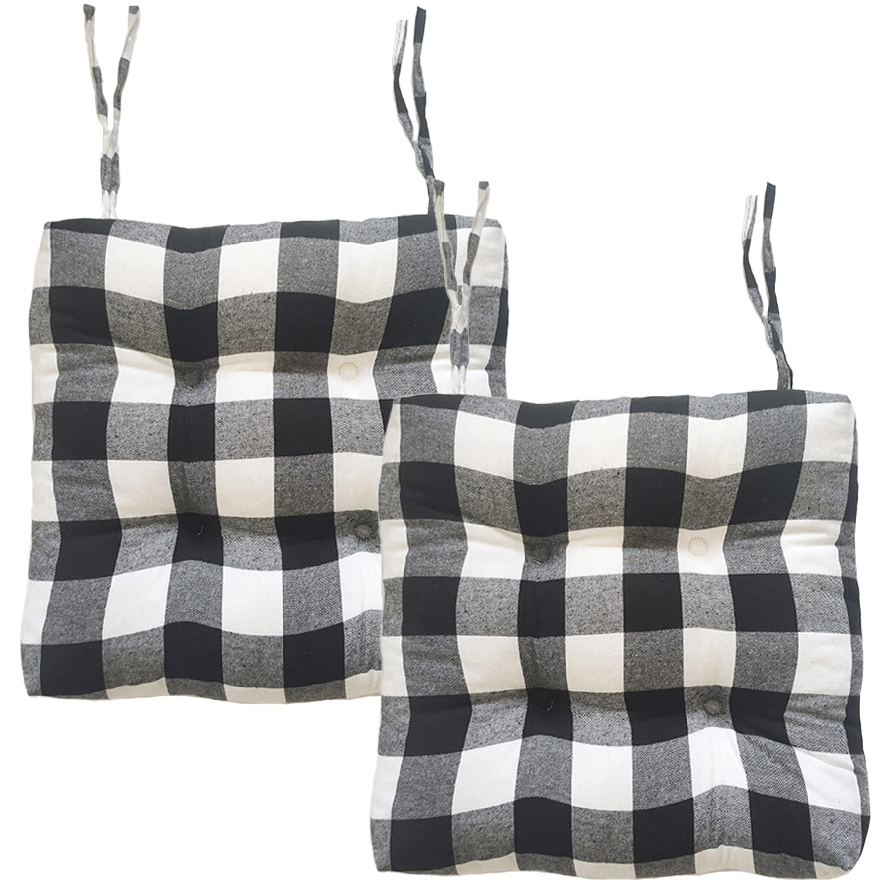 BUENA DECOR Kitchen Chair Cushions with Ties, Set of 2 Buffalo-Checked Dining Pads Seat for Chairs, 17 x inches Buffalo-Plaid Christmas Decoration Home (Black White Big Stripes)