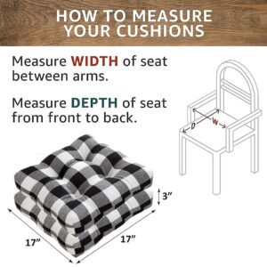 BUENA DECOR Kitchen Chair Cushions with Ties, Set of 2 Buffalo-Checked Dining Pads Seat for Chairs, 17 x inches Buffalo-Plaid Christmas Decoration Home (Black White Big Stripes)