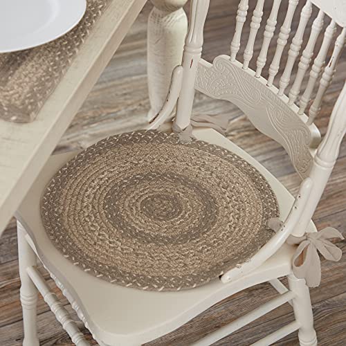 VHC Brands Cobblestone Farmhouse Decor Dining Room Jute Chair Pad with Ties- 15 Inch Round Seat Cushion, Single Pack, Taupe