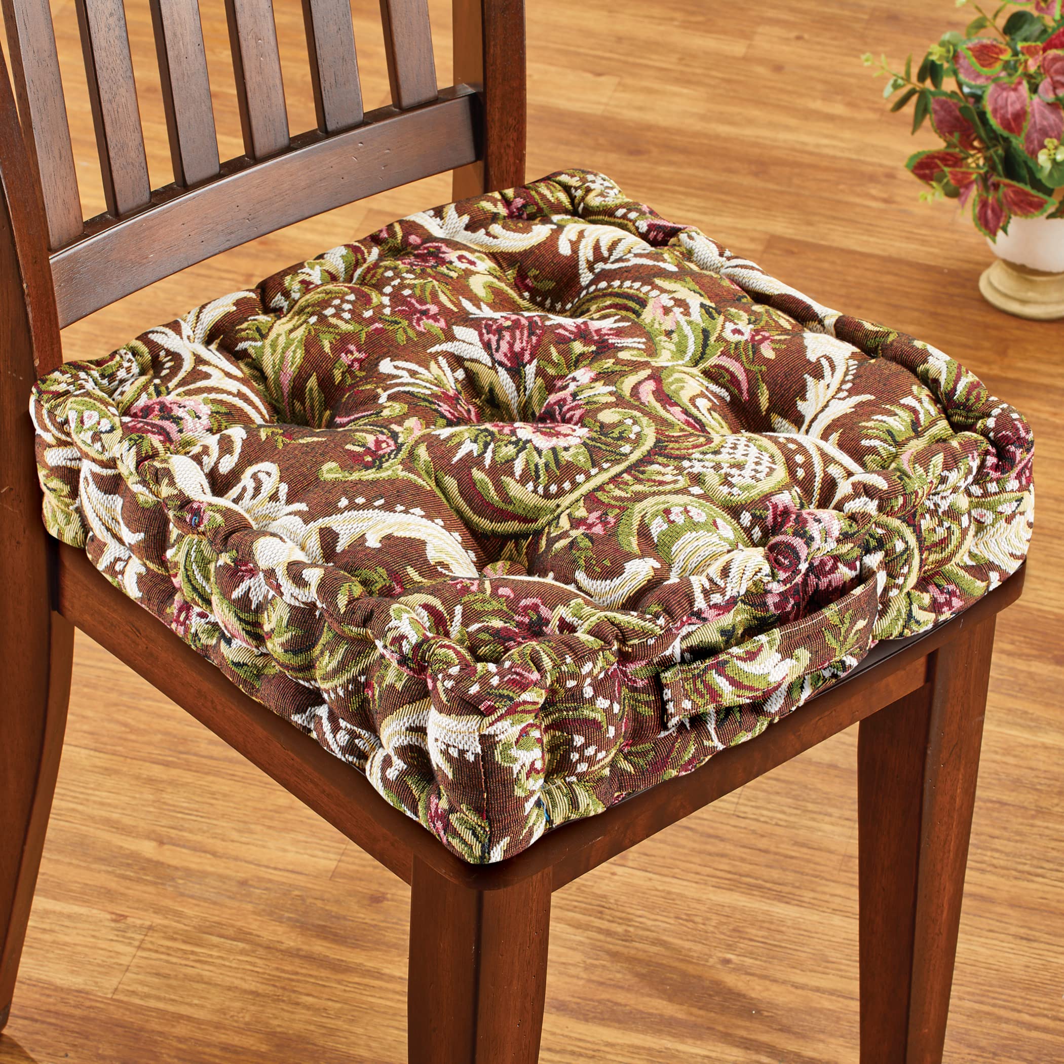 Collections Etc Thick Padded Tapestry Booster Tufted Chair Cushion Chocolate Chair PAD