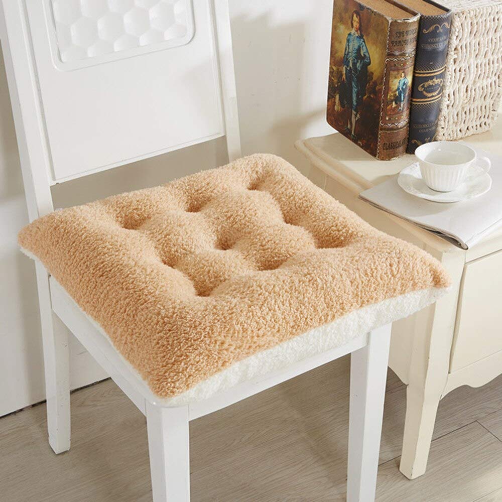 HUIDUO Comfort Seat Cushion Soft Chair Pads Warm Chair Cushion 16x16x4 inches Camel White Lambs Wool Fluffy for Adults and Kids for Kitchen Dining Living Room Office Chair Set of 2