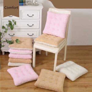 HUIDUO Comfort Seat Cushion Soft Chair Pads Warm Chair Cushion 16x16x4 inches Camel White Lambs Wool Fluffy for Adults and Kids for Kitchen Dining Living Room Office Chair Set of 2