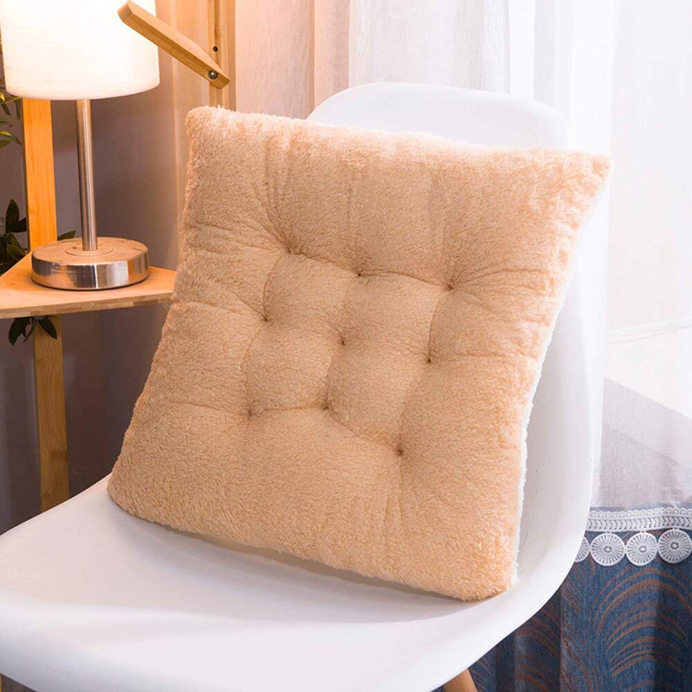 HUIDUO Comfort Seat Cushion Soft Chair Pads Warm Chair Cushion 16x16x4 inches Camel White Lambs Wool Fluffy for Adults and Kids for Kitchen Dining Living Room Office Chair Set of 2